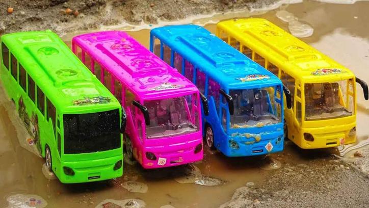 Colorful Toy Buses Play in Mud - Kids Learning and Fun Adventure