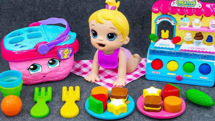 Baby Doll Ice Cream Shop Picnic Pretend Play Video